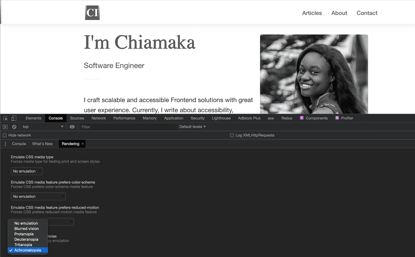 Using Chrome DevTools to Emulate Vision Deficiencies | Chiamaka Ikeanyi